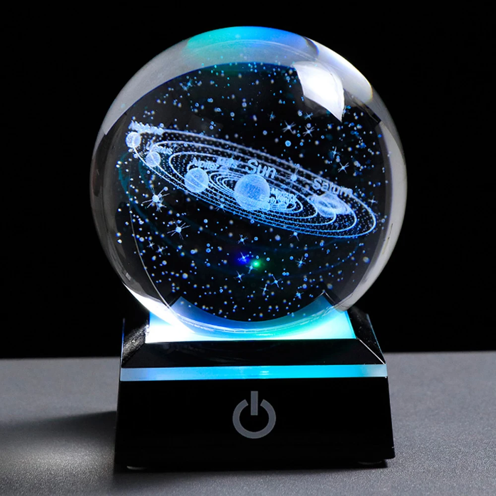 USB Night Light LED Crystal Ball Table Lamp 3D Moon Planet Galaxy Decor ...