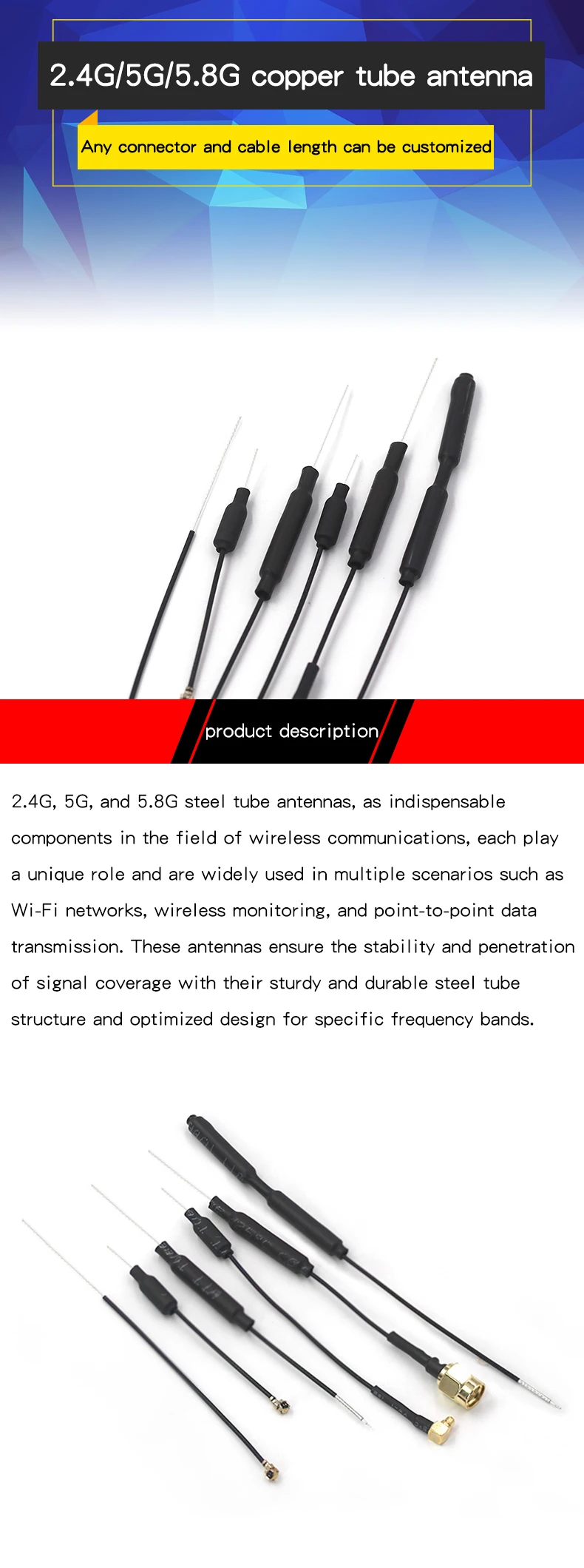 Copper Tube AntennA SMA/MMCX/Rntena UFL Seat/ 2.4G/5G/5.8G RG1.13 Cable ...