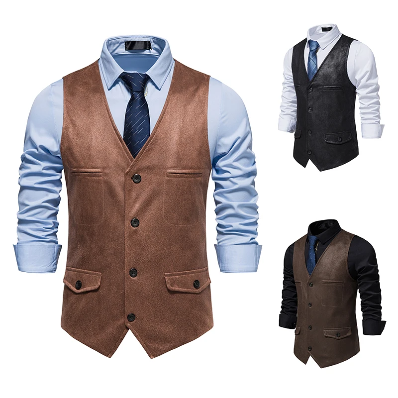 Europe-and-the-United-States-V-Neck-Suede-Single-Breasted-Vest-Full-Men ...