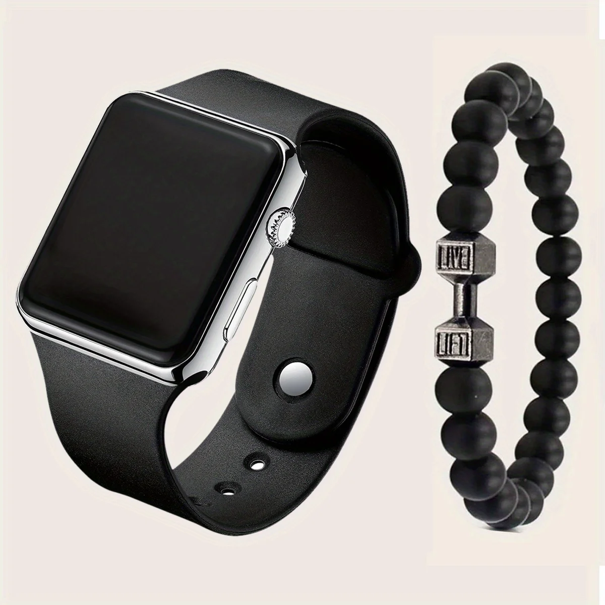 Men's Black Electronic Watch & 1pc Beaded Bracelet - AliExpress 1511