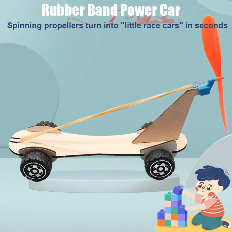 DIY-Rubber-Band-Power-Car-Assembly-Kid-Student-Science-Education ...