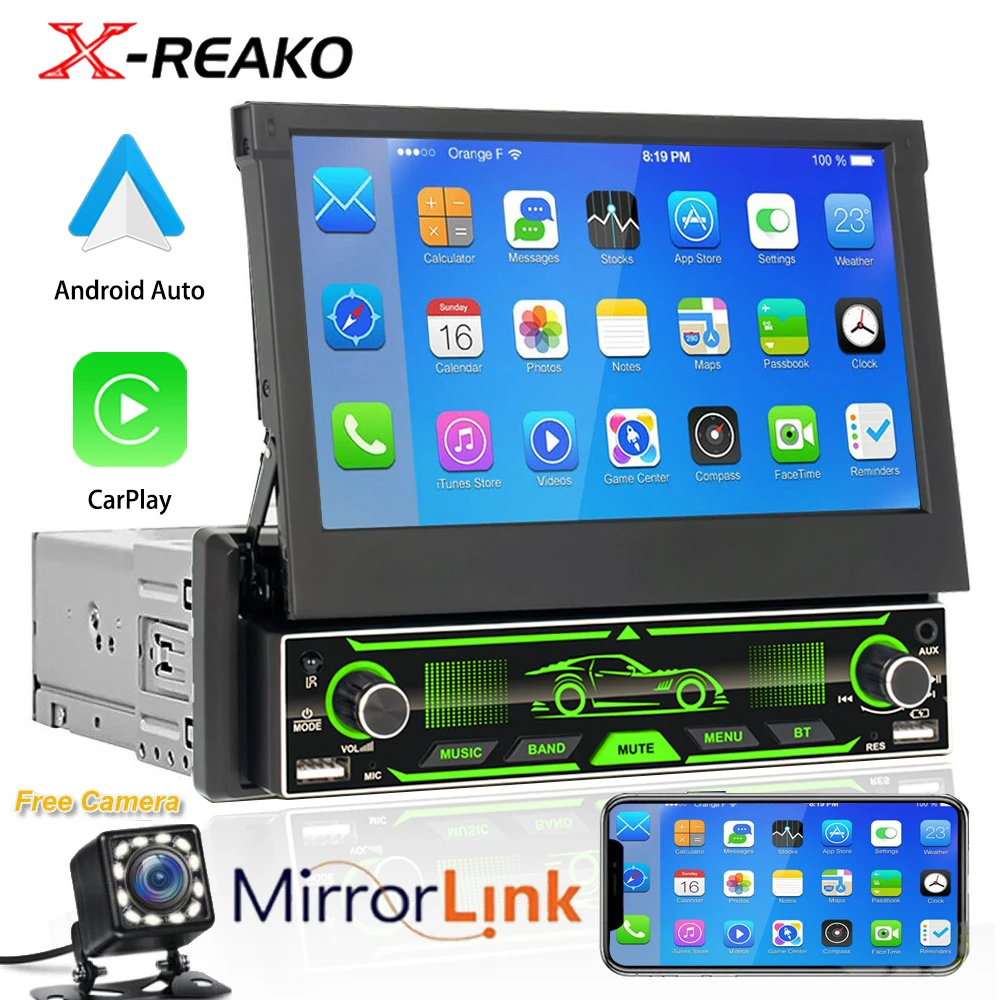 X-reako 1 Din Car Stereo Radio 7inch Carplay Manual Retractable Mp5 ...