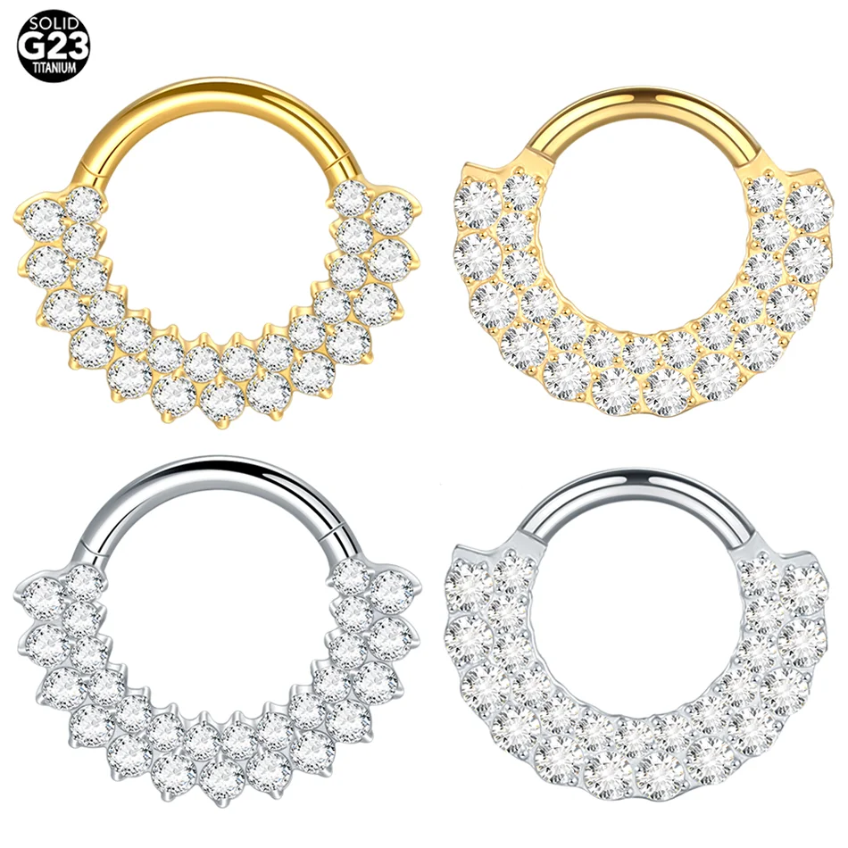 1pc Titanium Double Rows Zircon Hinged Segment Nose Ring for Women Hoop ...