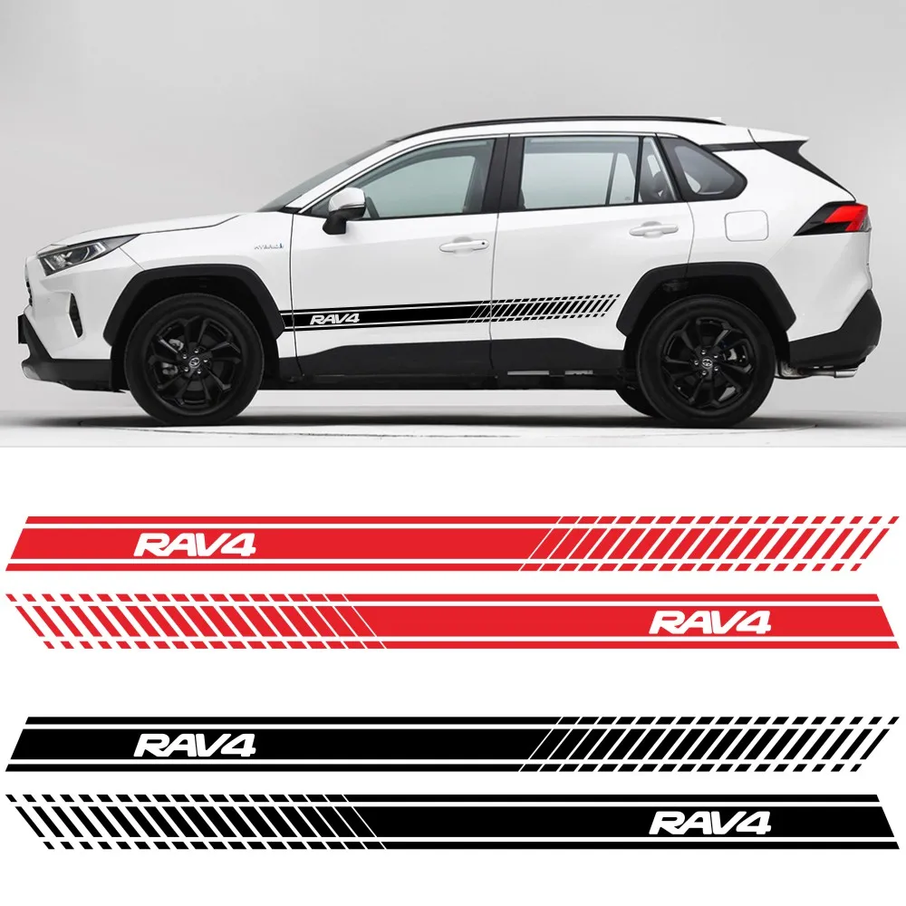 2pcs Car Side Stripe Side Skirt Graphic Car Stickers for RAV4 Vinyl ...