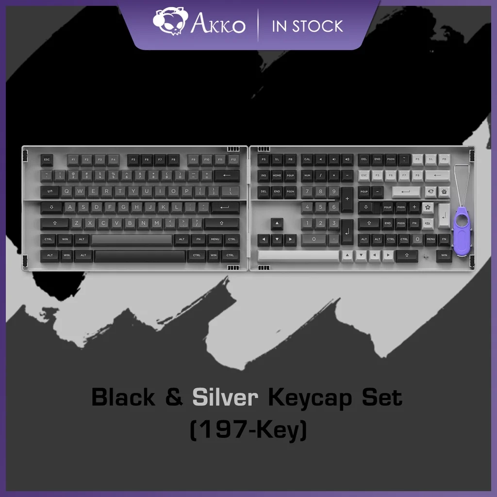 Akko-Black-Silver-Keycap-Set-197-Key-ASA-Profile-Full-Keycaps-PBT ...