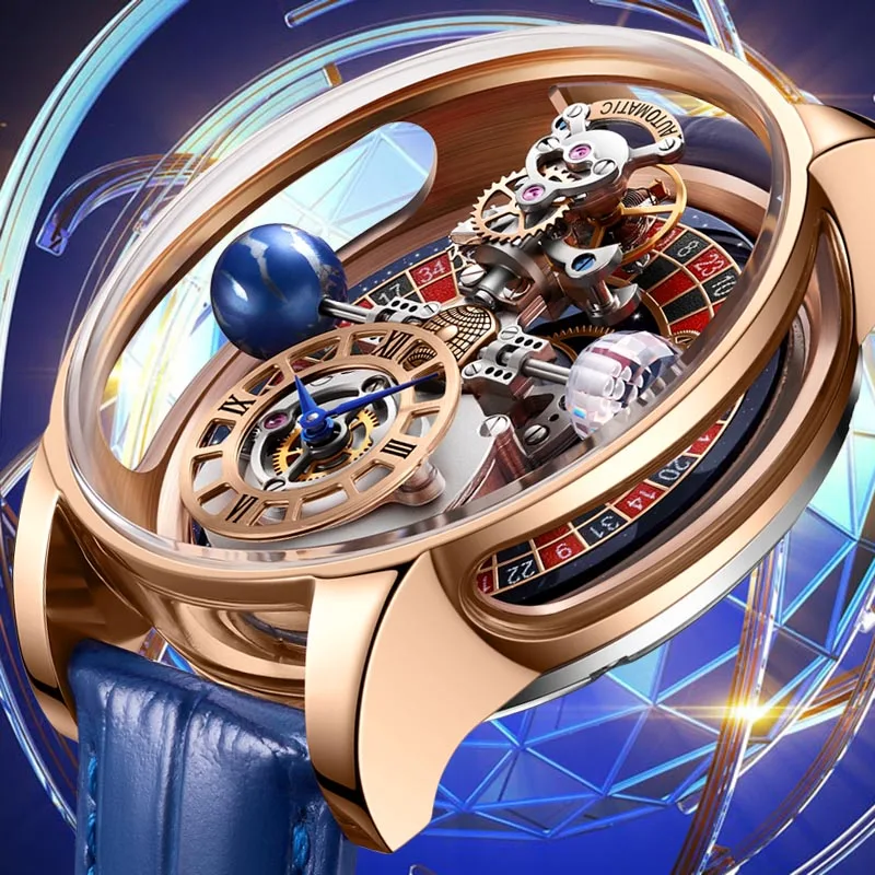 2023 PINDU Watch Men Golden Blue Jacob&Co Celestial Roulette Quartz ...