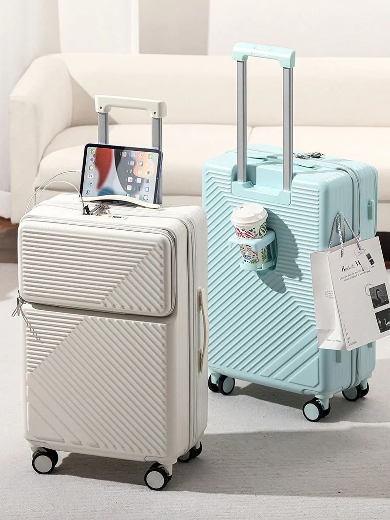 Front-Opening-Suitcase-Women-20-inch-Multifunctional-Luggage-Trolley ...