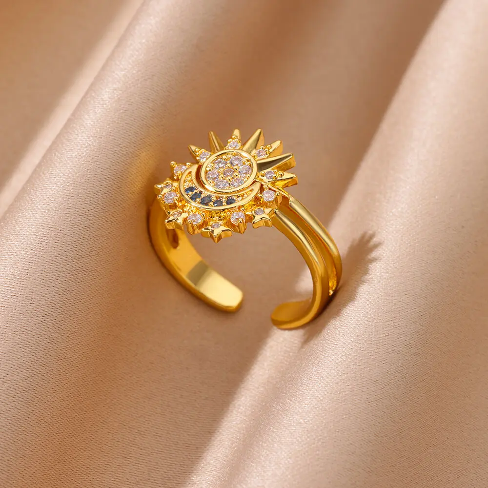 2PC-Exquisite-Cubic-Zirconic-Sun-Moon-Ring-Set-For-Women-Men-Gold-Color ...