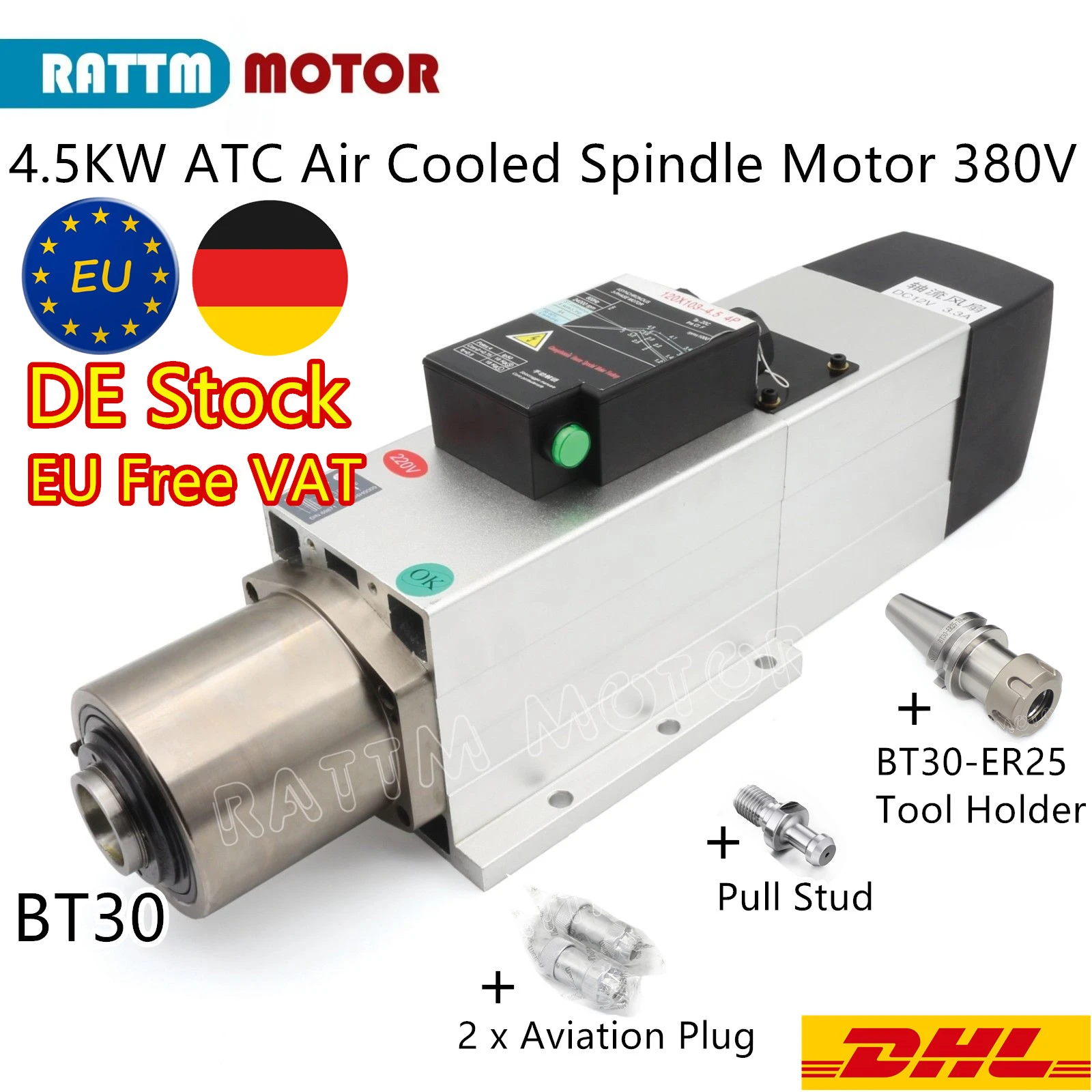 【EU Ship】220V 380V 4.5KW ATC Automatic Tool Change Air Cooled Spindle ...