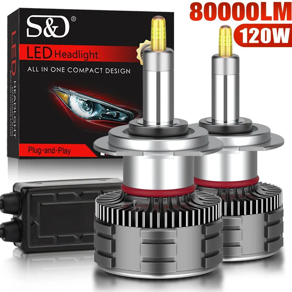 80000LM H7 LED Canbus Car Headlight Bulb 4 Sides H1 H3 H11 H8 HB3 9005 HB4 9006 9012 HIR2 120W ...