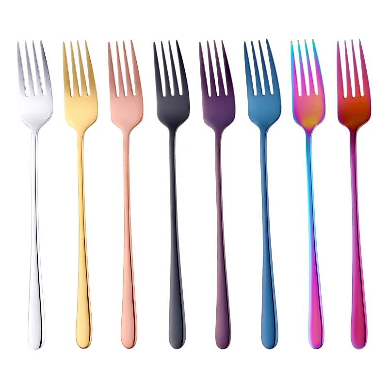 8-Colors-Stainless-Steel-Long-Handle-Dinner-fork-Korean-Rainbow-Fork ...
