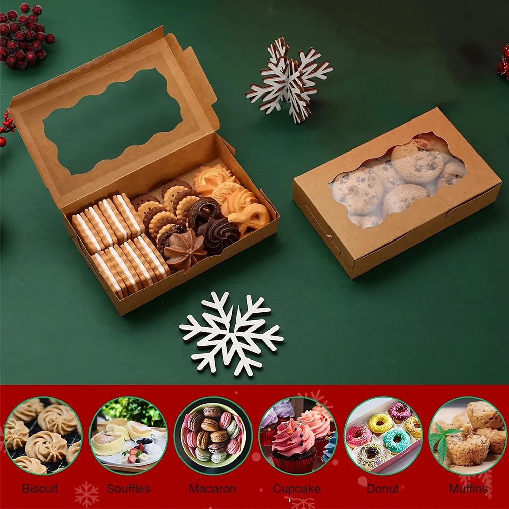 30 Packs Kraft Paper Bakery Box with Clear PVC Window Pastry Gift Box ...