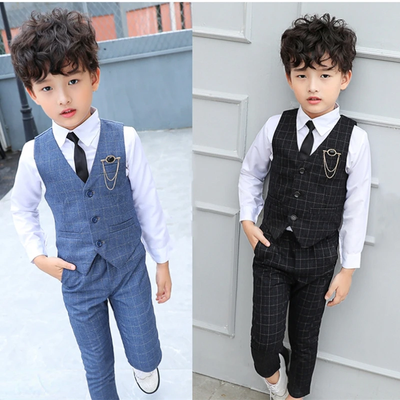 Blazer Kids Boy Plaid Vest Waistcoat Wedding Clothes Set Toddler Formal ...