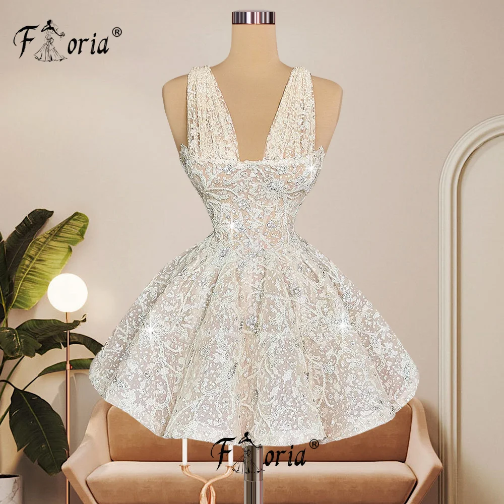 Ivory Short Cocktail Dress Crystal Lace 3D Appliques A Line Prom ...