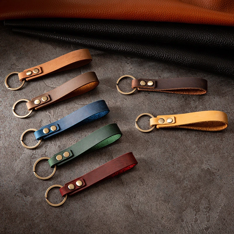 New Classic Vintage Cow Leather Keychain Men Personality Fashion ...