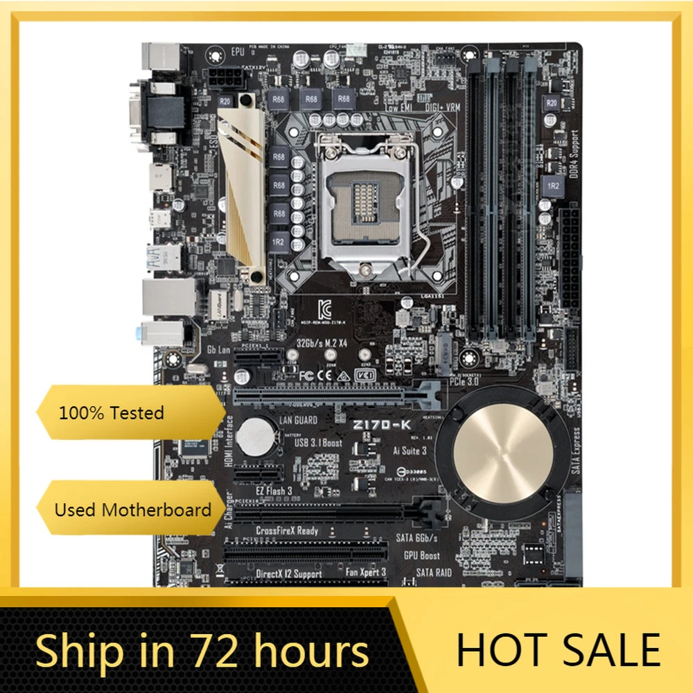 Used LGA 1151 Motherboard DDR4 Z170-K 64GB USB3.1 M.2 PCI-E 3.0 SATA 3 ATX Intel Z170 For Sixth ...