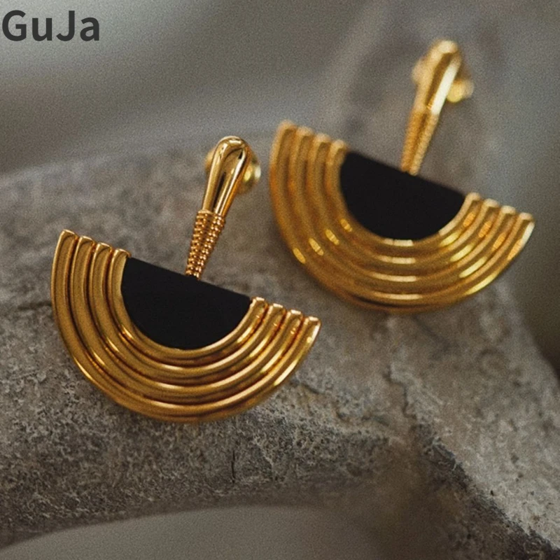 Retro-Jewelry-Half-Round-Gold-Color-Drop-Earrings-For-Women-2023-Trend ...
