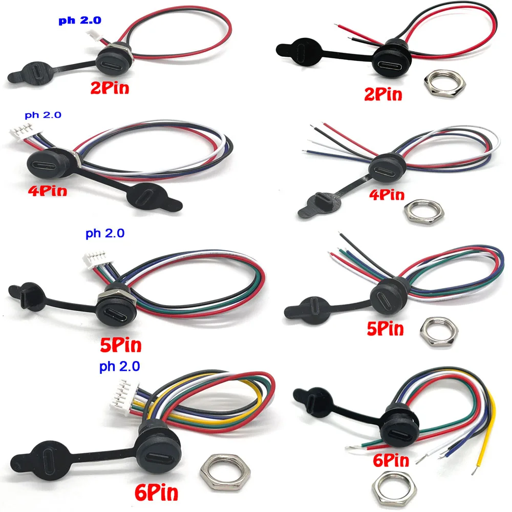 2-6Pin-USB-Type-C-Waterproof-Connector-Type-C-With-card-buckle-Female ...