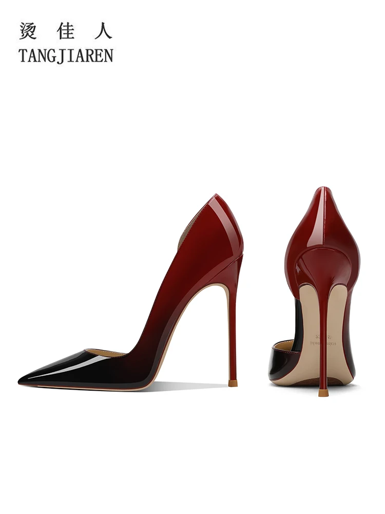 Lacquer-leather-black-and-red-gradient-high-heels-women-s-thin-heels ...
