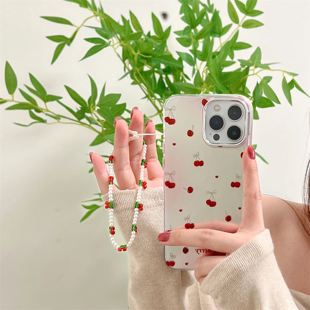 INS-Korean-Cute-Cherry-Pattern-3D-Cherry-Bracelet-Silver-Phone-Case-For ...