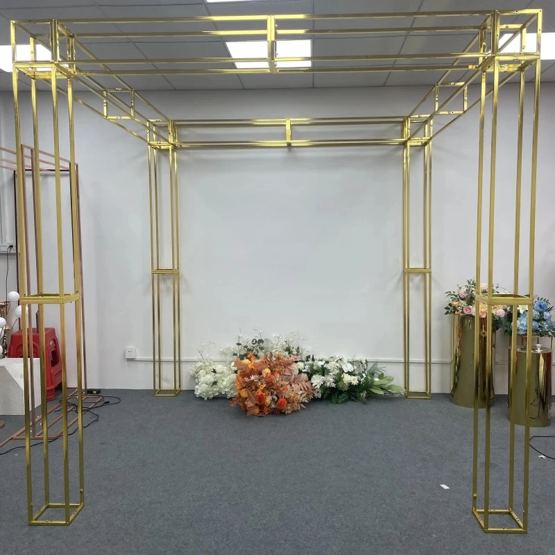 3PCS shinny gold decorate wedding backdrops stand Rectangular arch ...