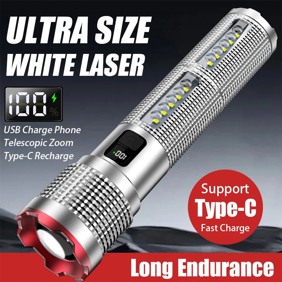 Super Bright LED Flashlight USB Rechargeable Tactical Zoom Flashlight ...