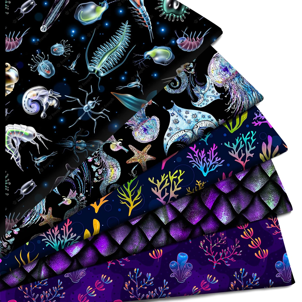 Ocean-Series-Jellyfish-Octopus-Fish-Printed-Polyester-Pure-Cotton ...