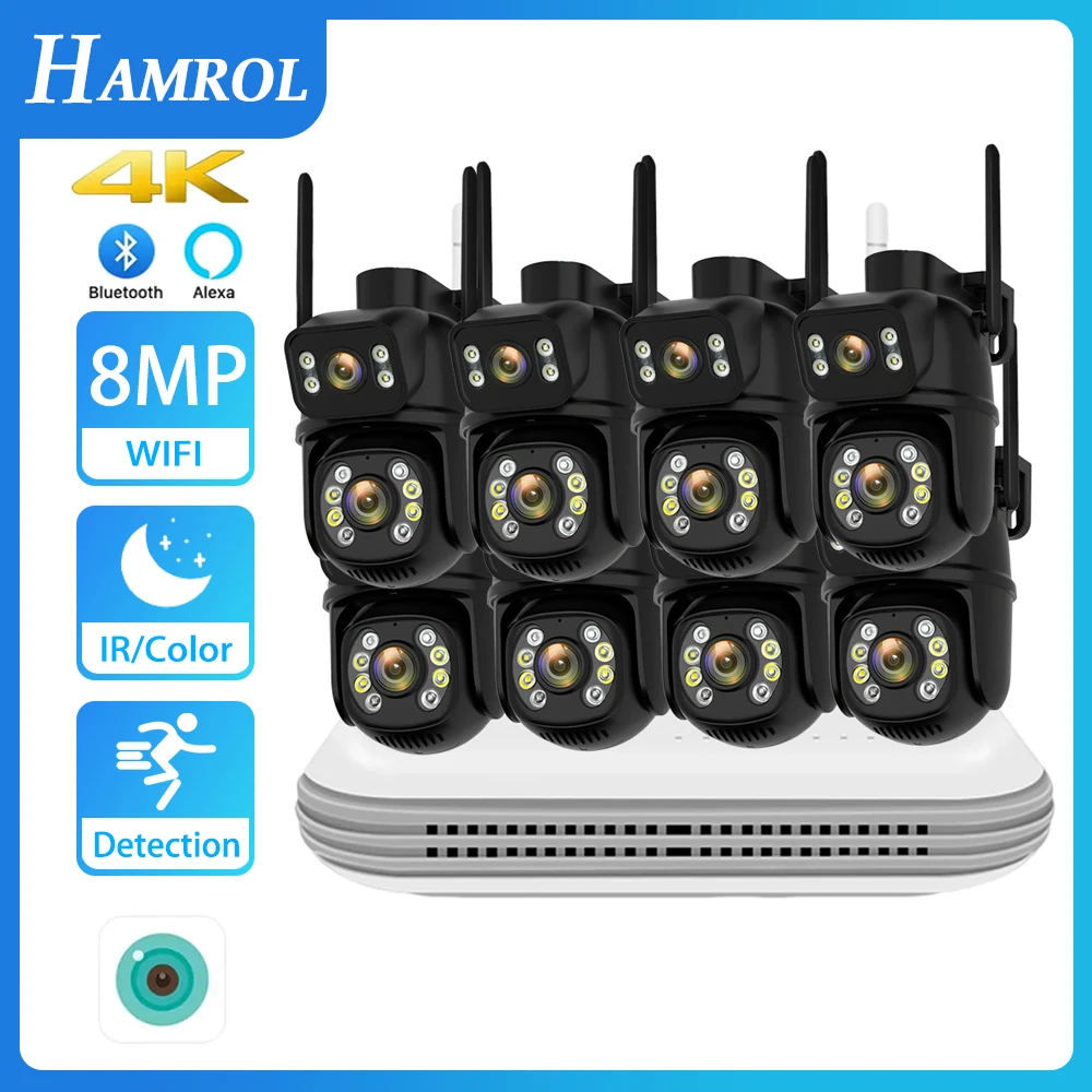 Hamrol WIFI Camera Kit 8MP PTZ Dual Lens IP Camera Smart Home ICSEE APP ...