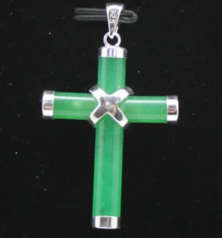 925 sterling & green jade Cross Pendant Necklace