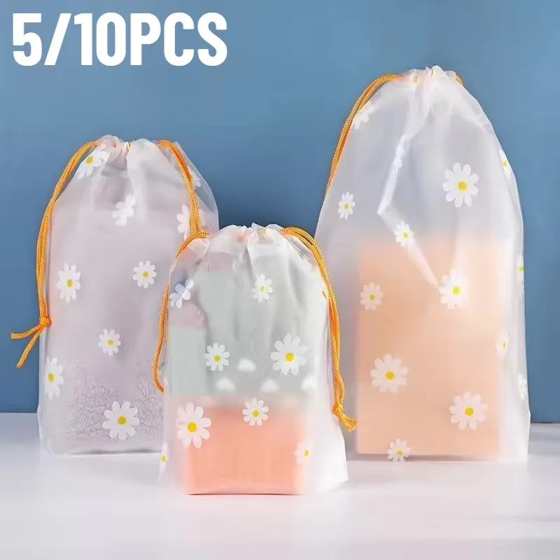 5/10PCS Portable Daisy Drawstring Storage Bag Transparent Waterproof ...