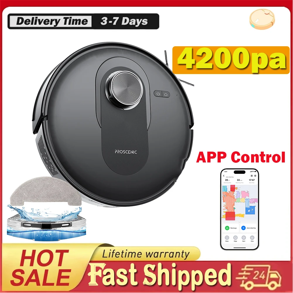 Proscenic Q8 Vacuum Cleaner Robot 4200pa 200mins Runtime Self-Emptying ...