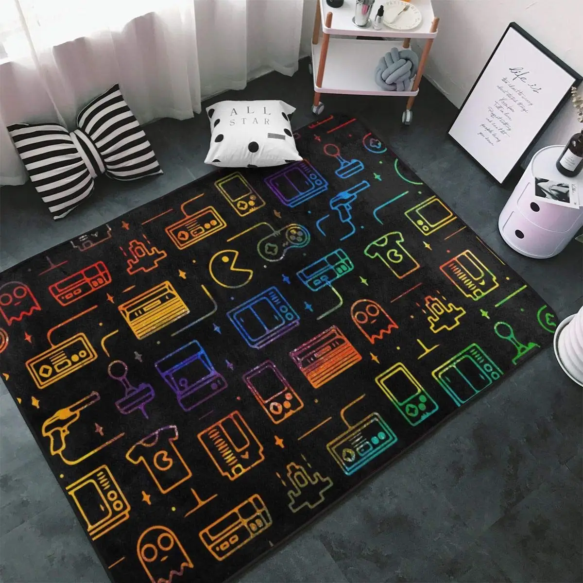 Game-Video-Gaming-Pattern-Black-Area-Rugs-Gamer-Game-Controller-Kids ...
