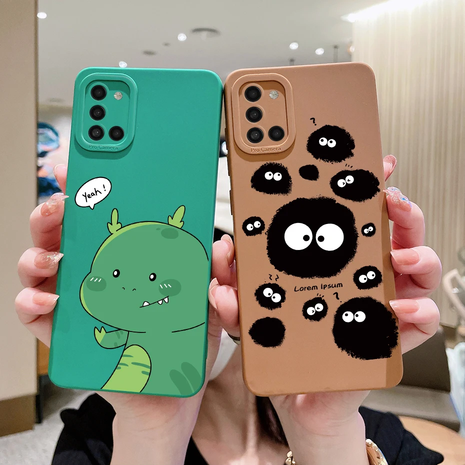 For Samsung Galaxy A31 A 31 Phone Soft Case 6.4'' Square Liquid Silicone Cute Dinosaur Back ...