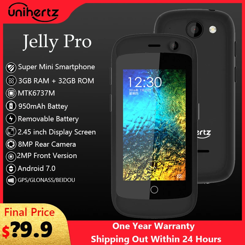 Unihertz Jelly Pro Quad Core Mini Smartphone 4G Android 8.1 3GB 32GB Mobile Phone 2MP 8MP 2.4 ...