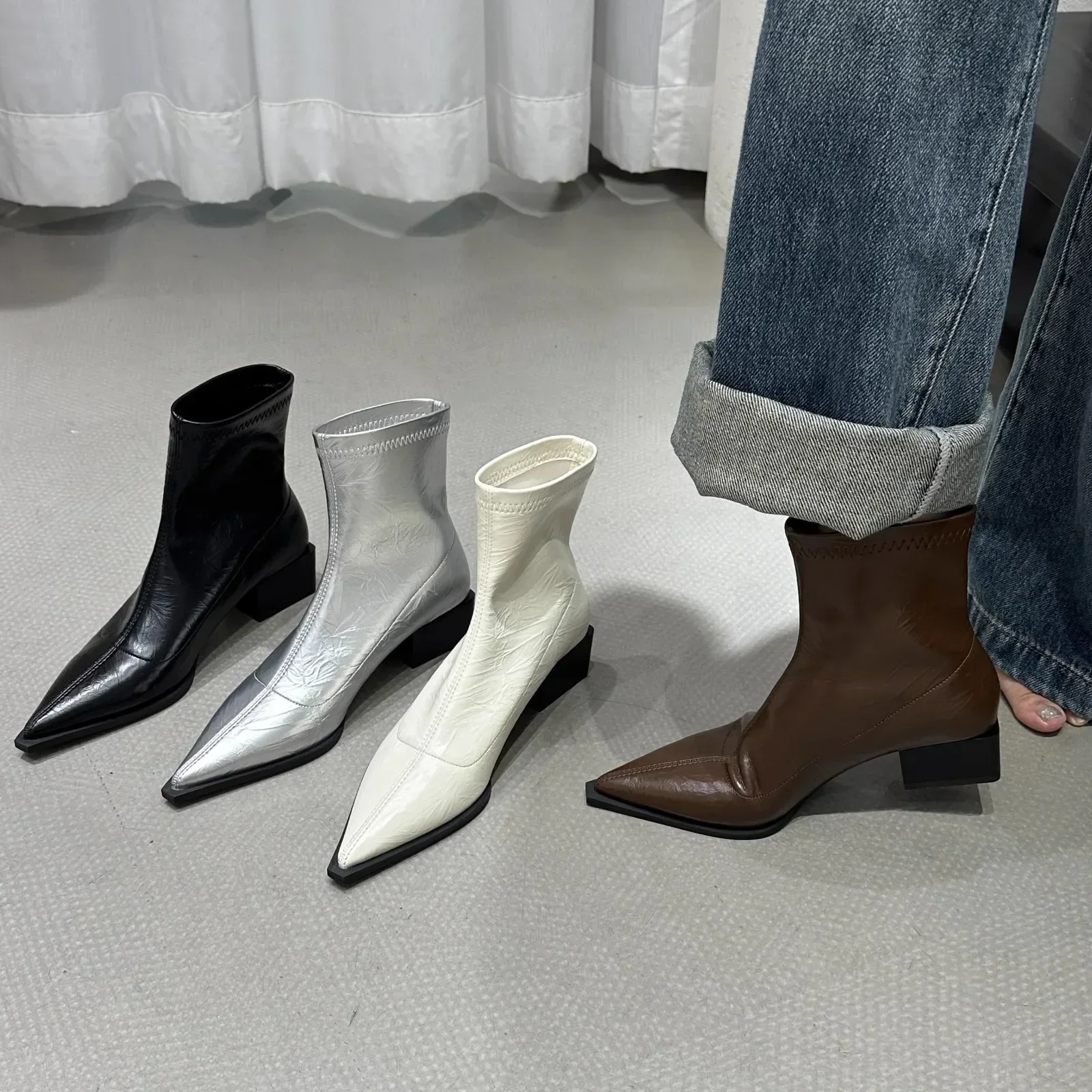 Botines-de-punta-estrecha-para-mujer-botas-cortas-de-tac-n-bajo ...