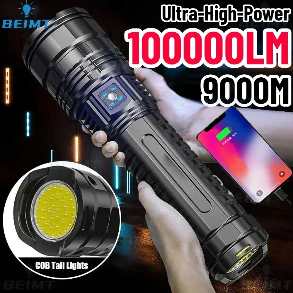 Ultra-Bright-LED-Flashlight-Powerful-Tactical-Torch-15000mah-Built-in ...