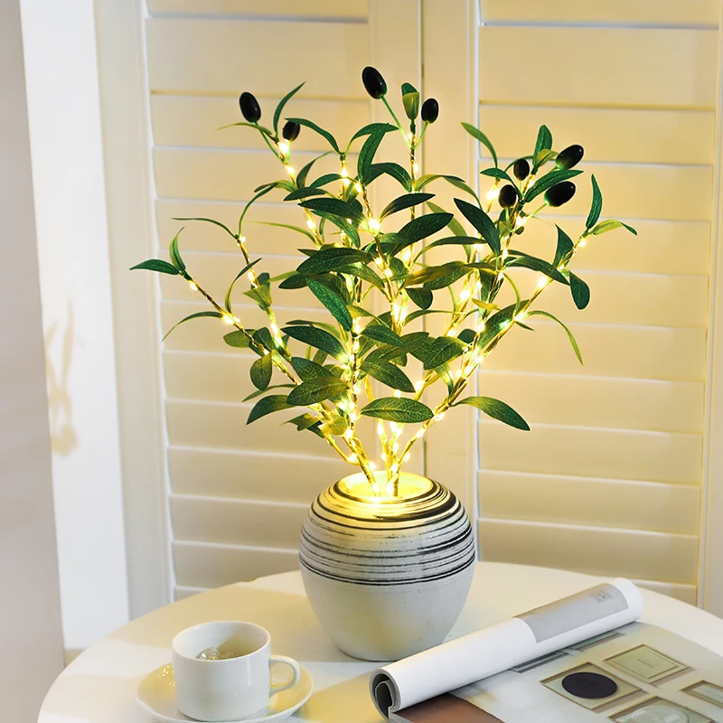 1PC-3PCS-Artificial-Plant-Olive-Branch-LED-Light-DIY-Handcrafted-Home ...