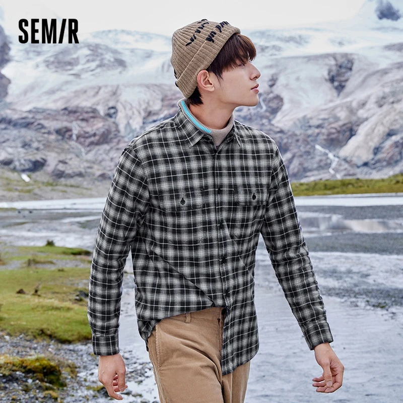 Semir Long Sleeve Shirt Men Winter Brushed Plaid Shirt Man Japanese ...