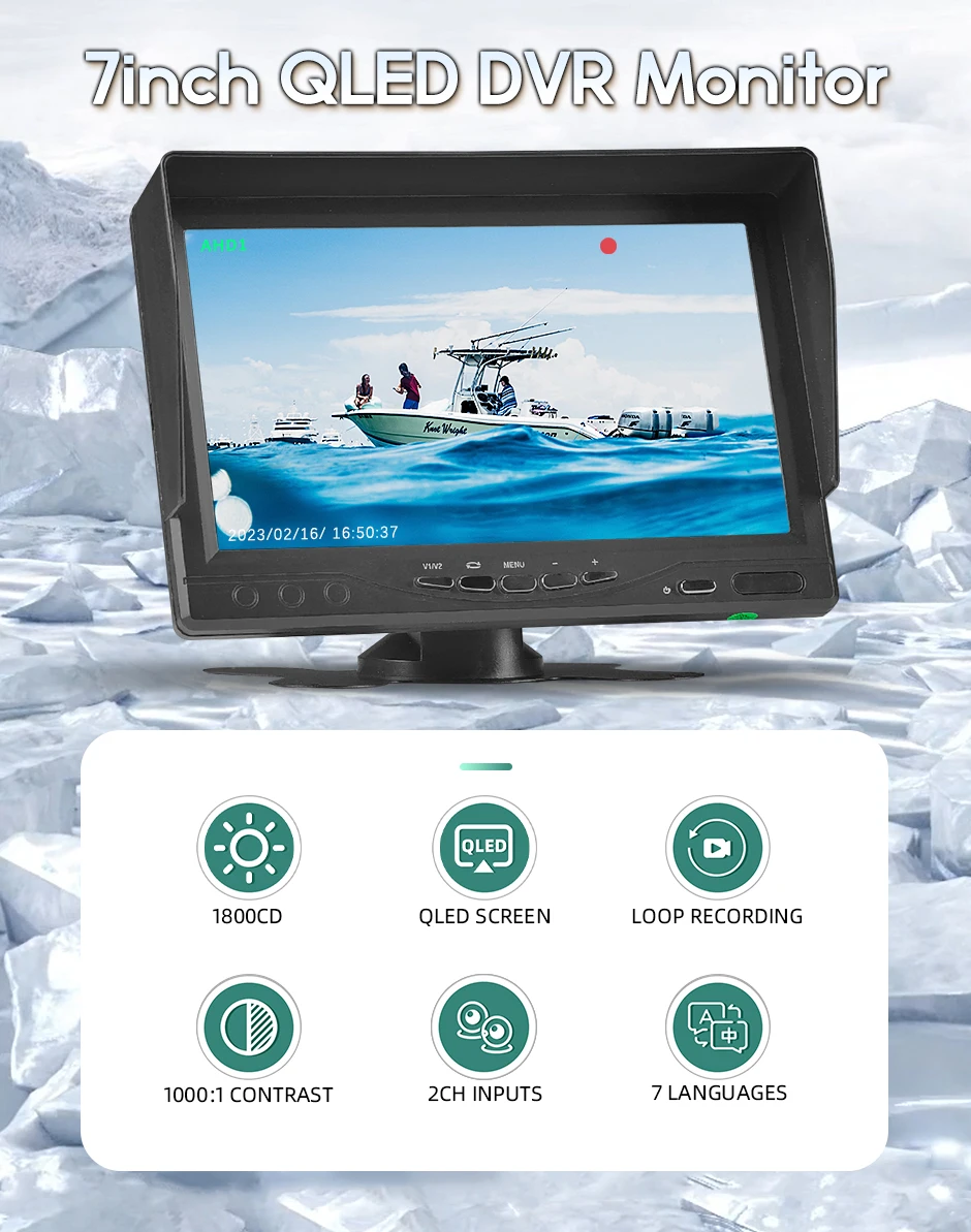 7 Inch Quantum Screen QLED AHD DVR 2CH Monitor for Trucks, Parking and ...