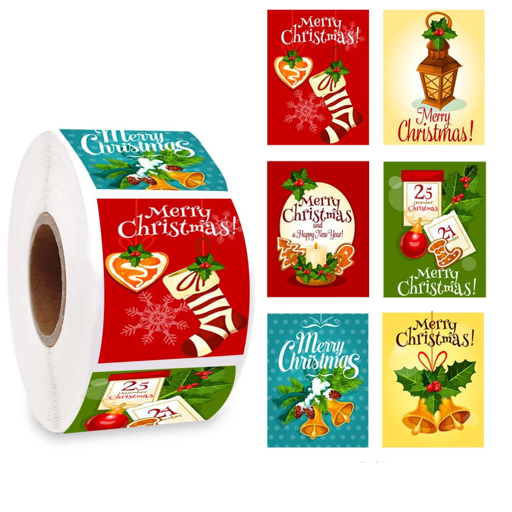 50-500Pcs-Merry-Christmas-Stickers-3-4cm-Square-Christmas-Tree-Holiday ...