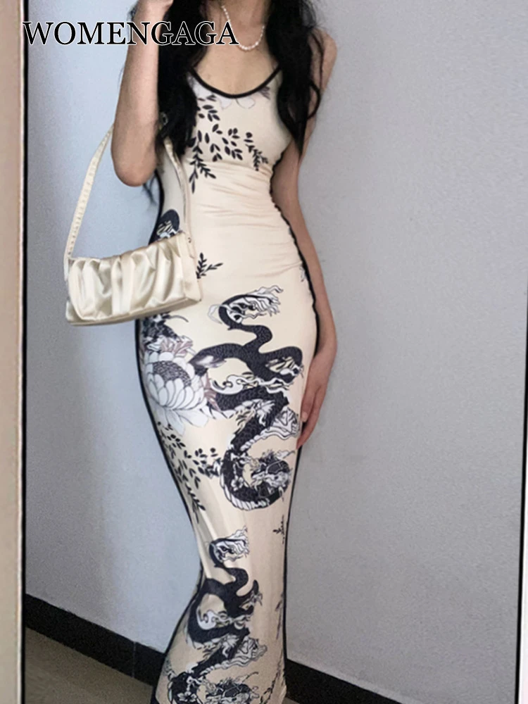 Womengaga Chinese Style Ol Elegant Robe Retro Dragon Print Backless ...