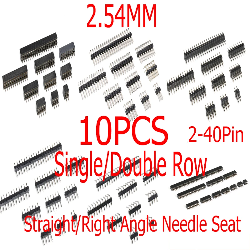 10pcs 2.54mm Single Double Row Straight Right Angle Needle Row Seat Female Connector 2/3/4/5/6/7 ...