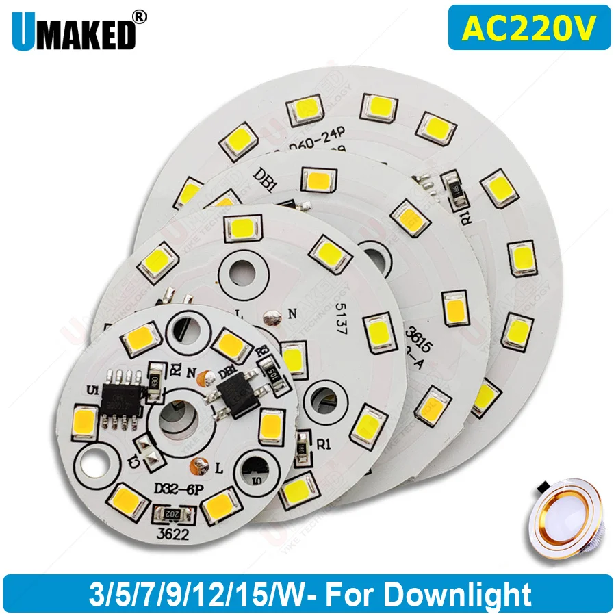 10PCS-3W5W7W9W12W15W18W-AC220V-LED-Downlight-Source-PCB-smd2835 ...