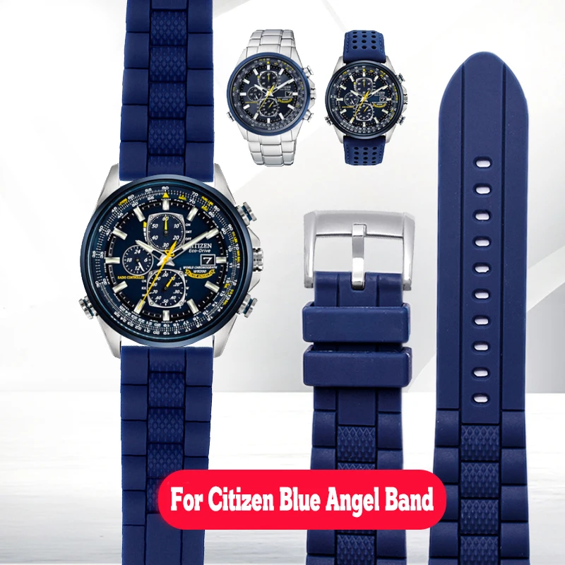Silicone-Watchband-For-Citizen-AT8020-03L-Blue-Angel-Ar-mani-Rubber ...