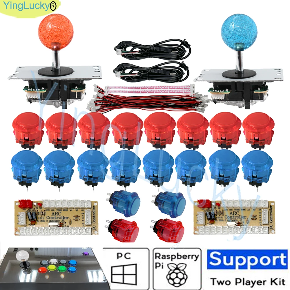DIY-PC-Raspberry-Pi-Arcade-Game-Kit-2-Players-With-Transparent-Push ...