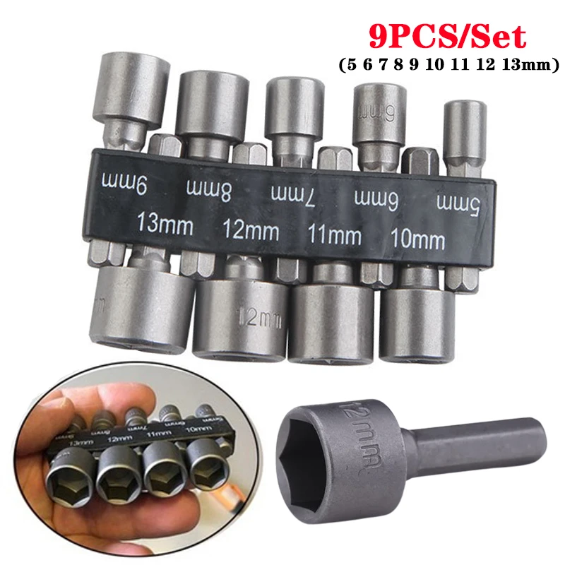 9Pcs-5-13mm-Hex-Socket-Adapter-Screwdriver-Set-Bits-Screw-Sleeve ...