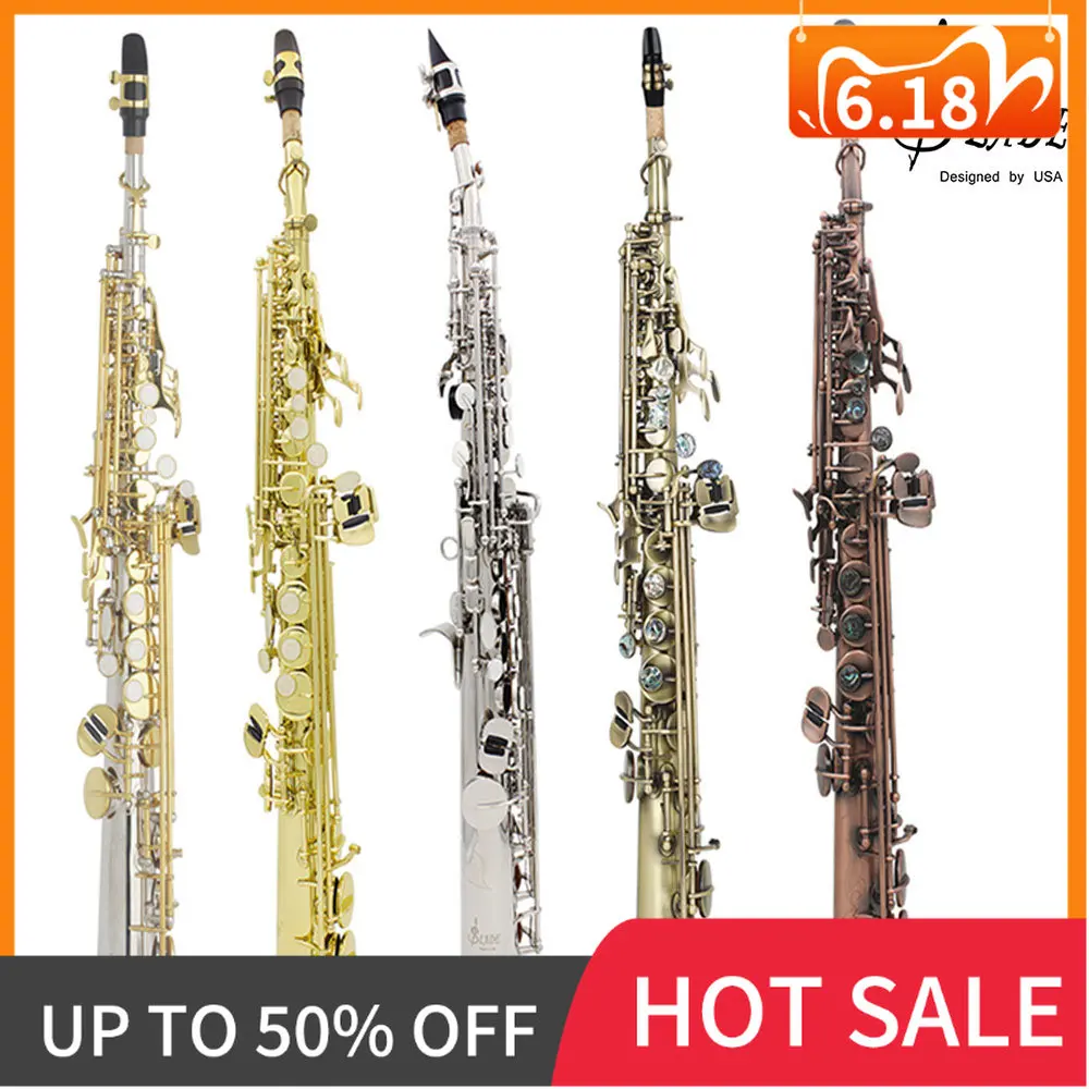 Saxofone Soprano Straight Bb com Estojo, Latão, Banhado a Prata, Sax ...