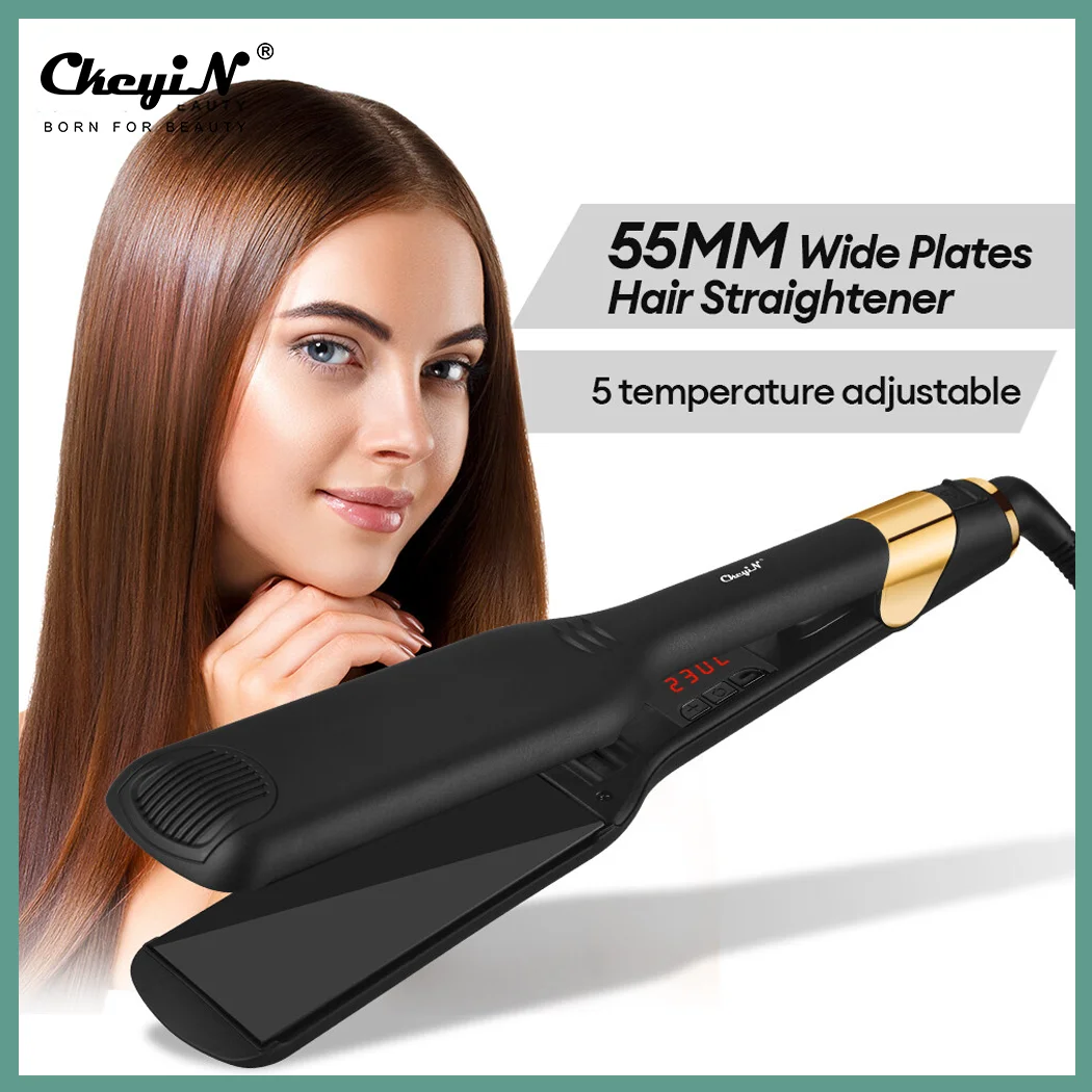 Ckeyin 55mm Wide Professional Hair Straightener 3d Floating Plate Ceramic Flat Iron Fast Heating