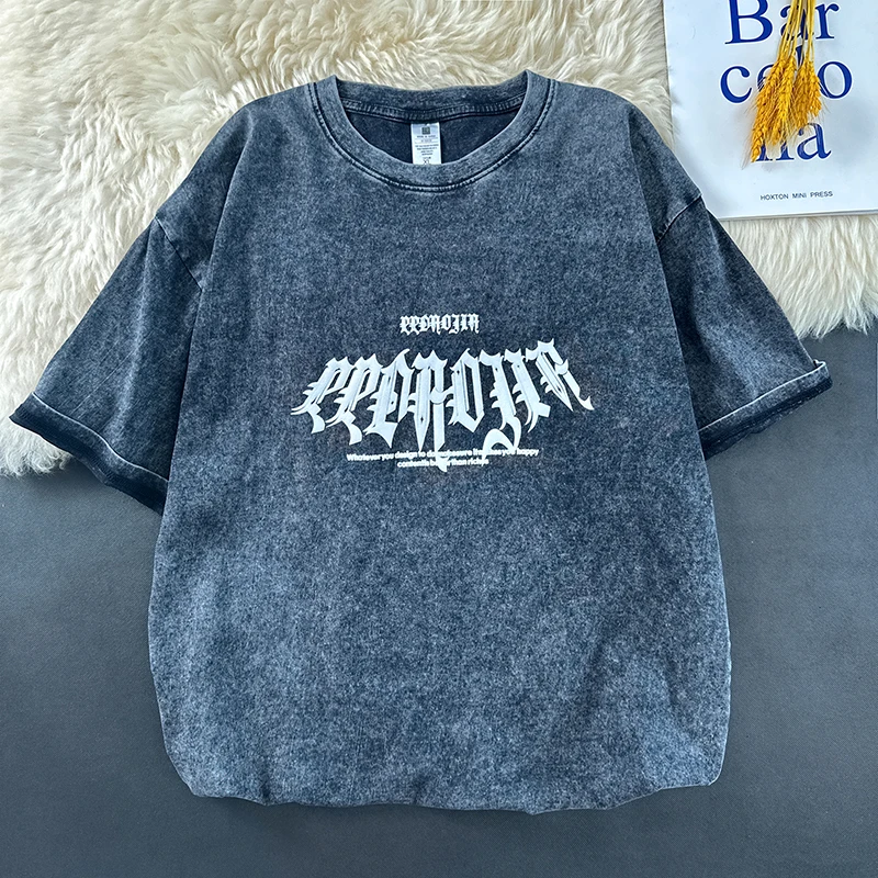 Washed-T-shirt-Men-Gothic-Style-Printed-T-Shirt-Large-Size-Loose-Unisex ...