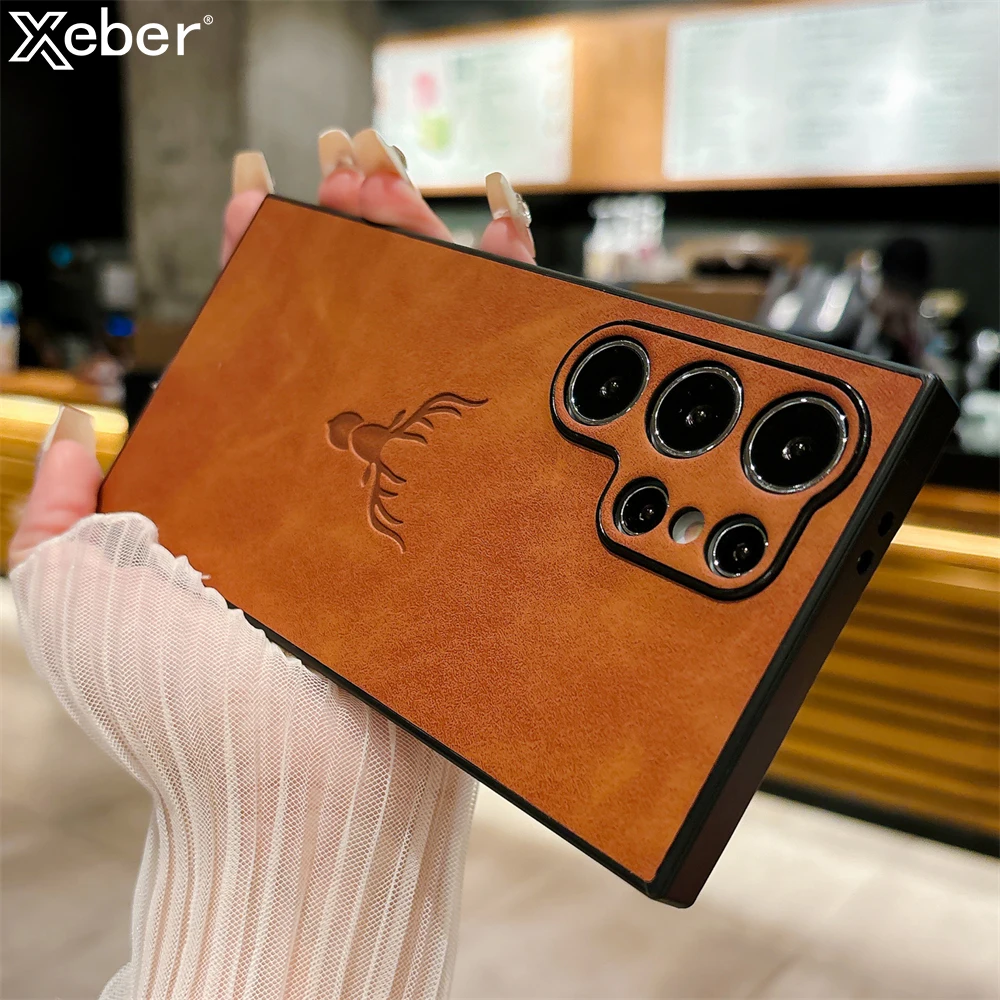 Luxury Suede Leather Elk Deer Pattern Phone Case Cover For Samsung S24 ...